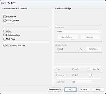 Locking Printer Settings - PCL Driver - Windows