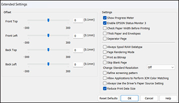 Selecting Extended Settings - Windows