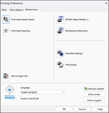 Changing the Language of the Printer Software Screens