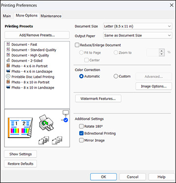 Selecting Additional Layout and Print Options - Windows