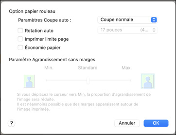 Sélection des paramètres de rouleau de papier - Mac