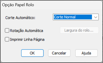 Opções de papel em rolo - Windows