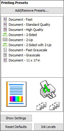 Selecting a Printing Preset - Windows