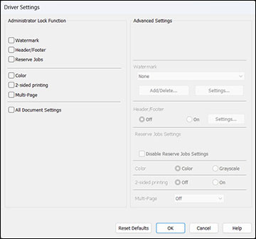 Locking Printer Settings - Epson Universal Print Driver - Windows