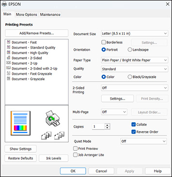 Selecting Default Print Settings - Windows