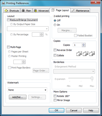 Selecting Print Layout Options - Windows