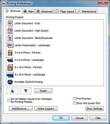Selecting a Printing Preset - Windows