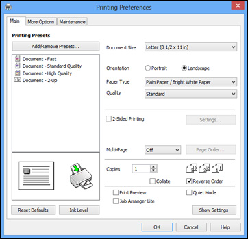 Selecting Default Print Settings - Windows