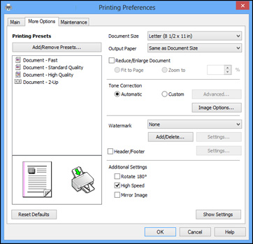 Selecting Additional Layout and Print Options - Windows