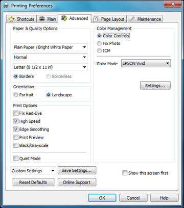 Selecting Advanced Print Settings - Windows
