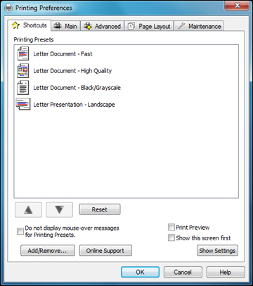 Selecting a Printing Preset - Windows