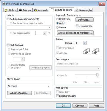 Como selecionar as opções de layout de impressão - Windows