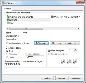 Impression de documents ou de photos - Windows