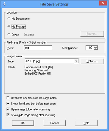 Selecting Scan File Settings