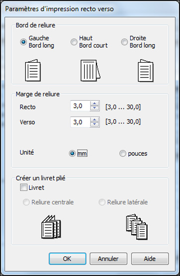 Sélection des paramètres d'impression recto verso - Windows
