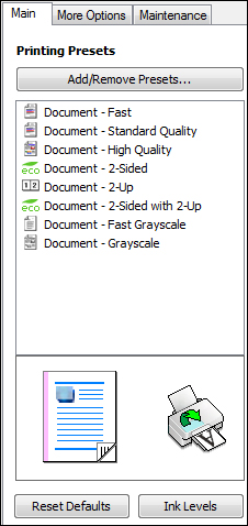 Selecting a Printing Preset - Windows