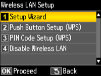 Selecting Wireless Network Settings From the Control Panel