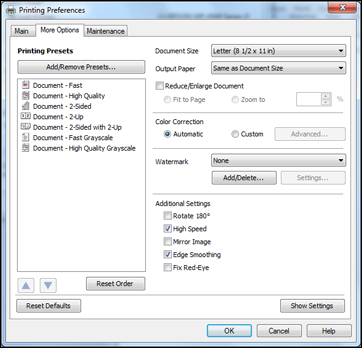 Selecting Additional Layout and Print Options - Windows