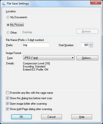 Selecting Scan File Settings