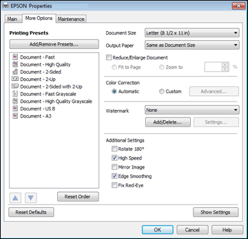 Selecting Additional Layout and Print Options - Windows