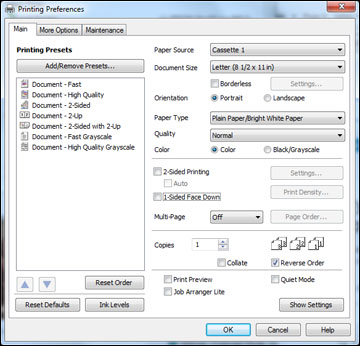 Selecting Default Print Settings - Windows