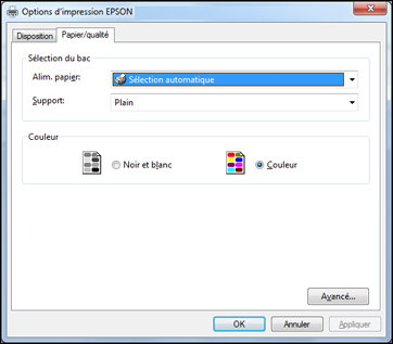 Sélection des paramètres d'impression de base - Logiciel d'impression PostScript - Windows