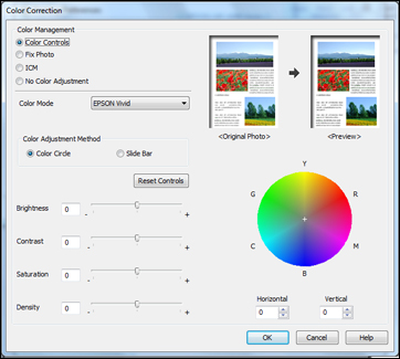 Custom Color Correction Options - Standard EPSON Printer Software - Windows