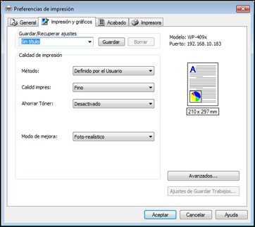 Cómo seleccionar opciones de impresión y gráficos - Software de impresión PCL - Windows