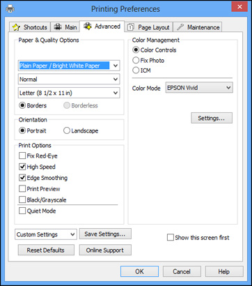 Selecting Advanced Print Settings - Windows