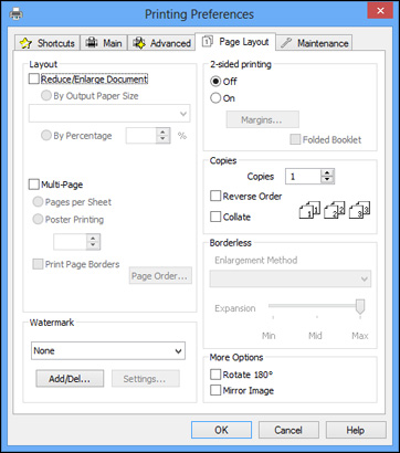 Selecting Print Layout Options - Windows