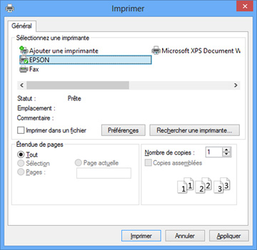 Impression de documents ou de photos - Windows