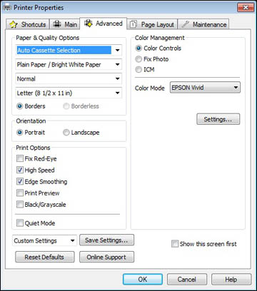 Selecting Advanced Print Settings - Windows