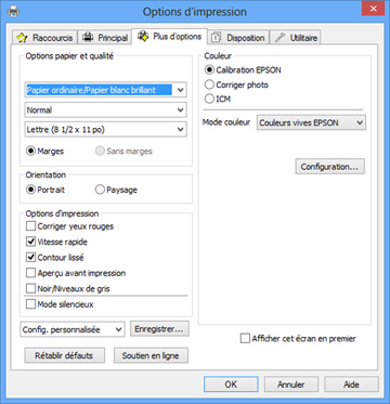 Sélection des paramètres d'impression avancés - Windows